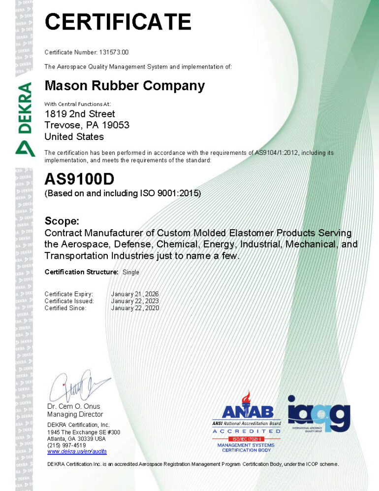 Certifications - Mason Rubber